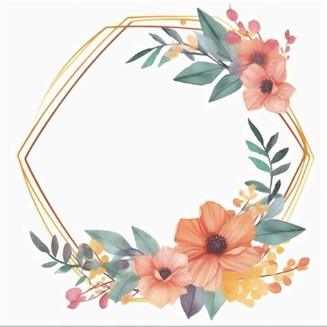 Premium Ai Image Watercolor Flowers On A Hexagon Frame Ai Generated