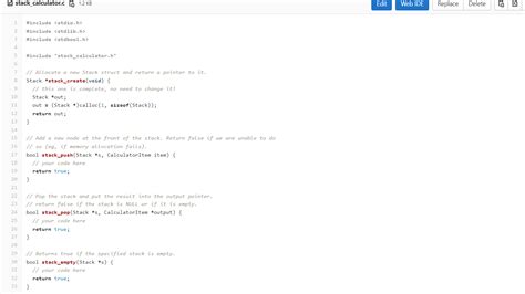 solved stack calculator c 1 2 kb edit web ide replace delete