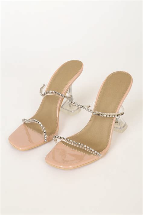 Light Nude Patent Heels Rhinestone Heels Lucite High Heels Lulus