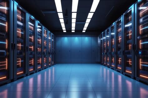Premium Photo Data Server Racks Hub Room With Big Data Computer