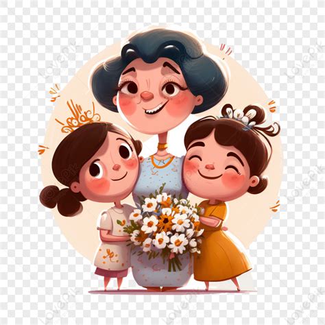만화 그림 어머니와 자식 어머니의 날 축제 패턴 어린이 아기 Png 일러스트 무료 다운로드 Lovepik