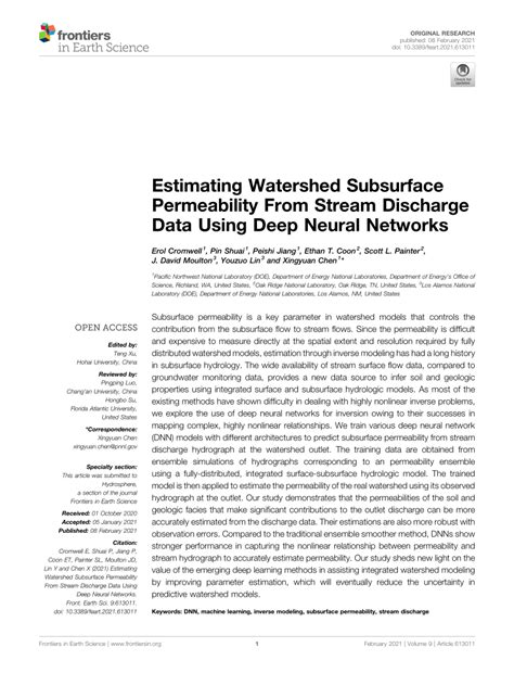 Pdf Estimating Watershed Subsurface Permeability From Stream