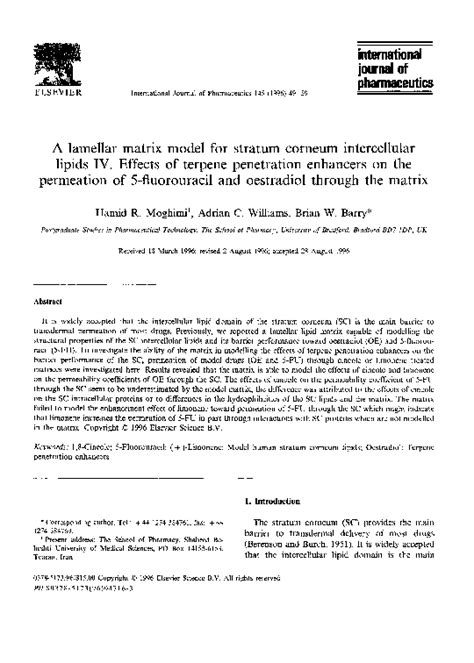 Pdf A Lamellar Matrix Model For Stratum Corneum Intercellular Lipids