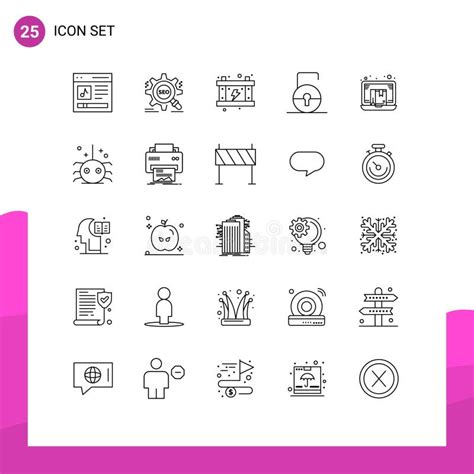 Pictogram Set Of 25 Simple Lines Of Security Lock Pad Website Key