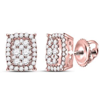 14kt Rose Gold Womens Round Diamond Vertical Rectangle Cluster Earrings