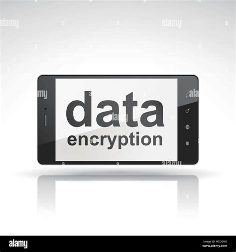 Data Encryption Words On Mobile Phone Isolated On White Stock Vector