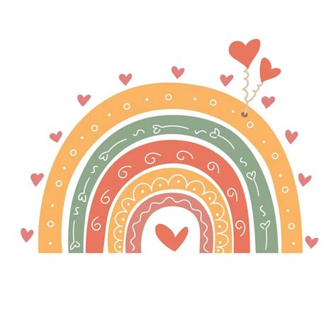Premium Vector Cute Hand Drawn Boho Rainbows Collection Vector