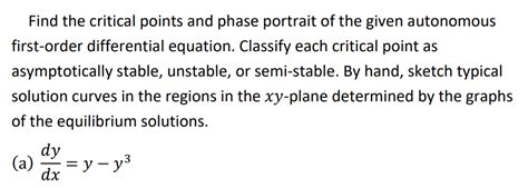 Solved Find The Critical Points And Phase Portrait Of The Chegg