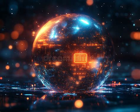 Radiating Tech Sphere Glowing With Advanced Data Encryption Stock Illustration Illustration Of