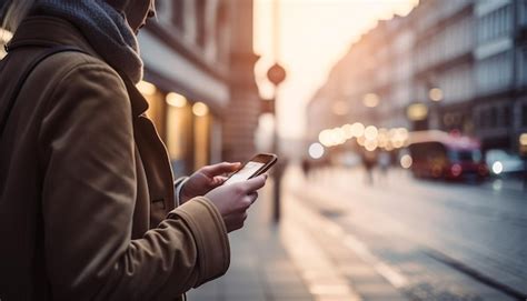 Empresário digitando mensagem em smartphone na noite da cidade gerada