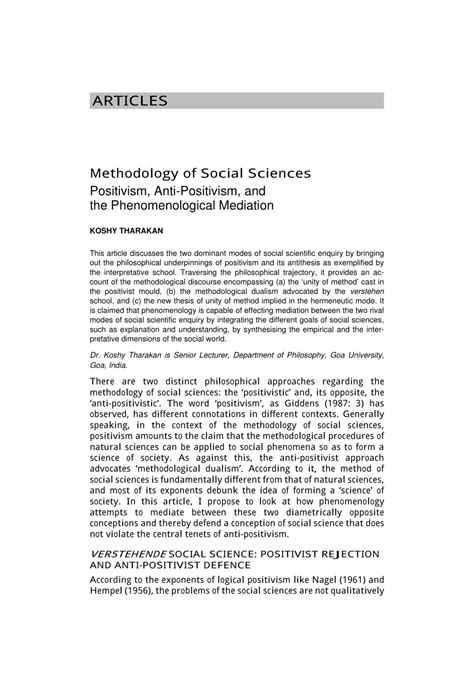 Pdf Methodology Of Social Sciences Positivism Anti Positivism And