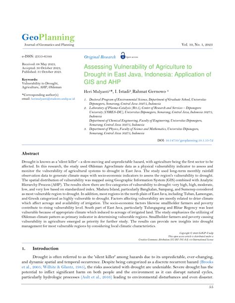 Pdf Assessing Vulnerability Of Agriculture To Drought In East Java Indonesia Application Of