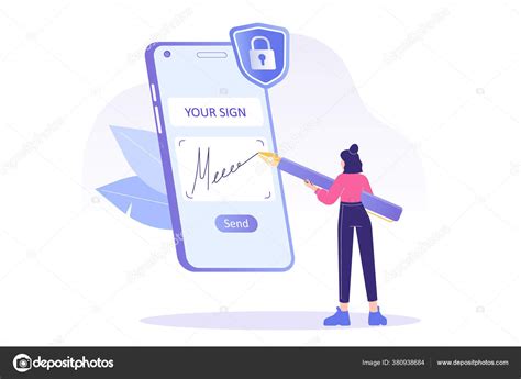 Digital Signature Concept Business Woman Signing Smartphone Screen Signing Contract Stock Vector