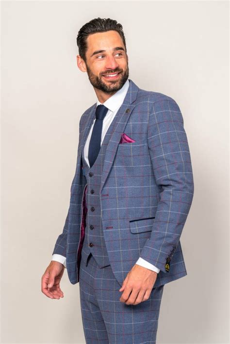 Drake Sky Blue Check Three Piece Suit Suits Distributors Cork