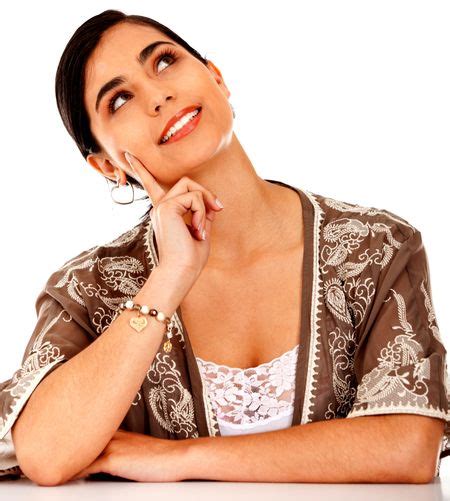 Pensive Business Woman Looking Up Isolated Over White Freestock Photos