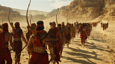 Premium Photo A Group Of Assyrian Archers March Through A Desert