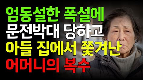 엄동설한 폭설에 문전박대 당하며 아들 집에서 쫓겨난 할머니의 복수 사연 오디오북 노후 부모자식 고부갈등