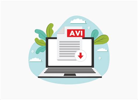 download avi icon file with label on laptop screen downloading document concept vector flat