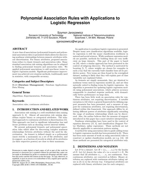 Pdf Polynomial Association Rules With Applications To Logistic Regression