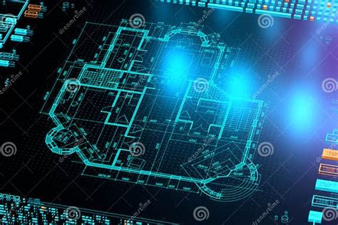 Architecture Blueprint On Digital Lcd Display With Reflection Stock