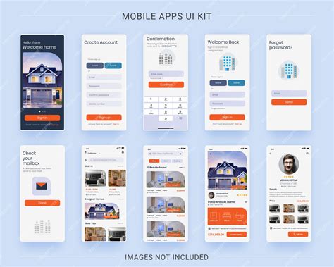부동산 용 모바일 앱 Ui 키트 프리미엄 벡터