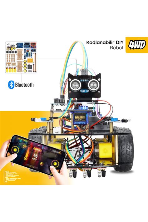 Robothink Arduino Uyumlu 4 Teker Robot Araba Kodlama Seti 4wd Ble Kutulu Ve E Kitaplı Fiyatı