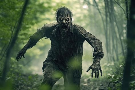 Premium AI Image Intense Zombie Sprinting Towards The Viewer