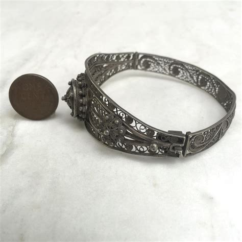 Antique Silver Filigree Relic Holder Secret Compartment Bracelet Worn