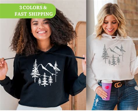 Womens Cropped Fleece Hoodie Women Mountain Trees Hoodie Womens