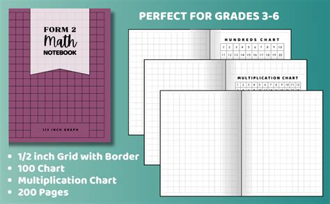 12 Grid Math Notebook 200 Page Graph Paper Perfect For Grades 3 6 Form 2 Celadon