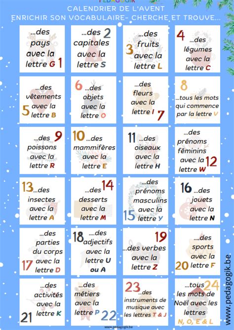 Calendrier De L Avent Enrichir Son Vocabulaire Enseignons Be