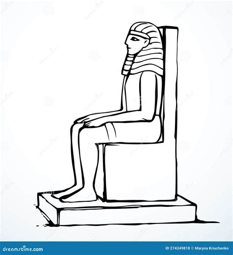 Vector Drawing Egyptian Male Statue Pharaoh On The Throne Stock