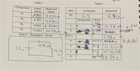 Solved Step 10 Equivalent Circuit Table 3table 1 Table