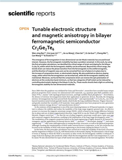 Pdf Tunable Electronic Structure And Magnetic Anisotropy In Bilayer Ferromagnetic