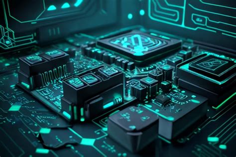 premium photo futuristic computer chip glows blue in abstract circuit