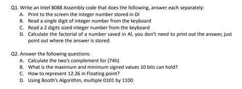 Solved Q1 Write An Intel 8088 Assembly Code That Does The