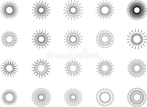 Vintage Sunburst Set Bursting Rays Sunrise Firework Starburst Blast