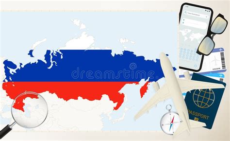 Russia Map And Flag Cargo Plane On The Detailed Map Of Russia With