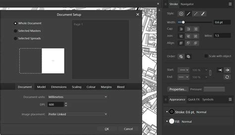 affinity publisher document units set to mm stroke width shows in