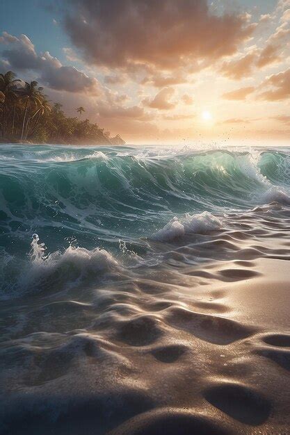 Premium AI Image A Digital Beach With Binary Code Waves Crashing Against Pixelated Shores