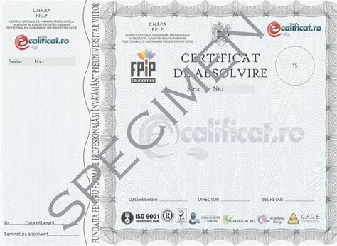 Specimen Certificat Fundaţia F P I P Viitor