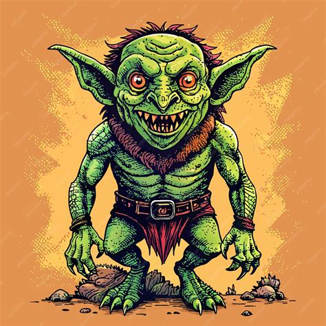 Cute Green Ugly Monster Goblin Creepy Zombie Hand Drawn Cartoon