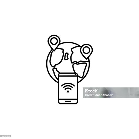 위치 스마트 폰 지구 아이콘 사회 중독자 아이콘의 요소 웹 사이트 디자인 및 개발 응용 프로그램 개발을위한 얇은 라인 아이콘 프리미엄 아이콘 개념에 대한 스톡 벡터 아트 및