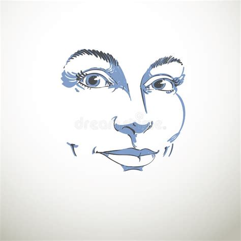 Vector Art Drawing Portrait Of Gorgeous Happy Smiling Girl Isolated On