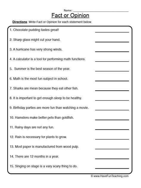 Fact Opinion Worksheet 1 Pdf