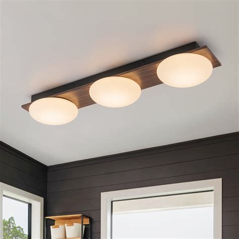 Ivy Bronx 3 Light Walnut Grain Led Rectangle Semi Flush Mount With Shade Wayfair