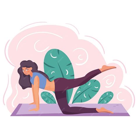 Personnage De Dessin Animé De Jolie Fille Faisant Du Yoga Vecteur Premium