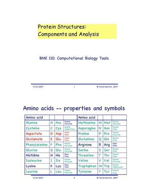 protein structures components and analysis bme 110 docsity
