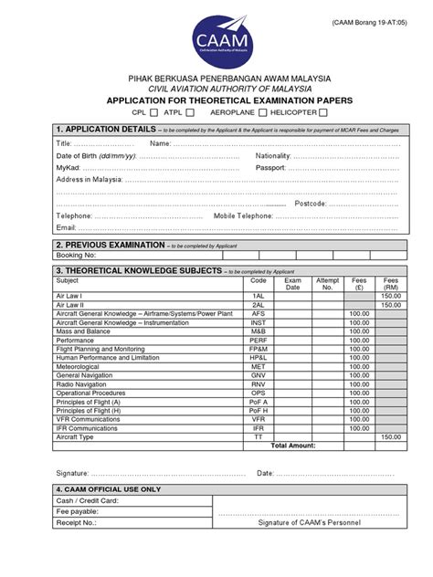 Cpl Atpl Application Form For Theoretical Exam Paper Pdf Pdf