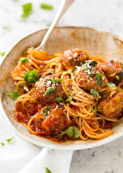 Baked Chicken Meatballs And Spaghetti Recipetin Eats